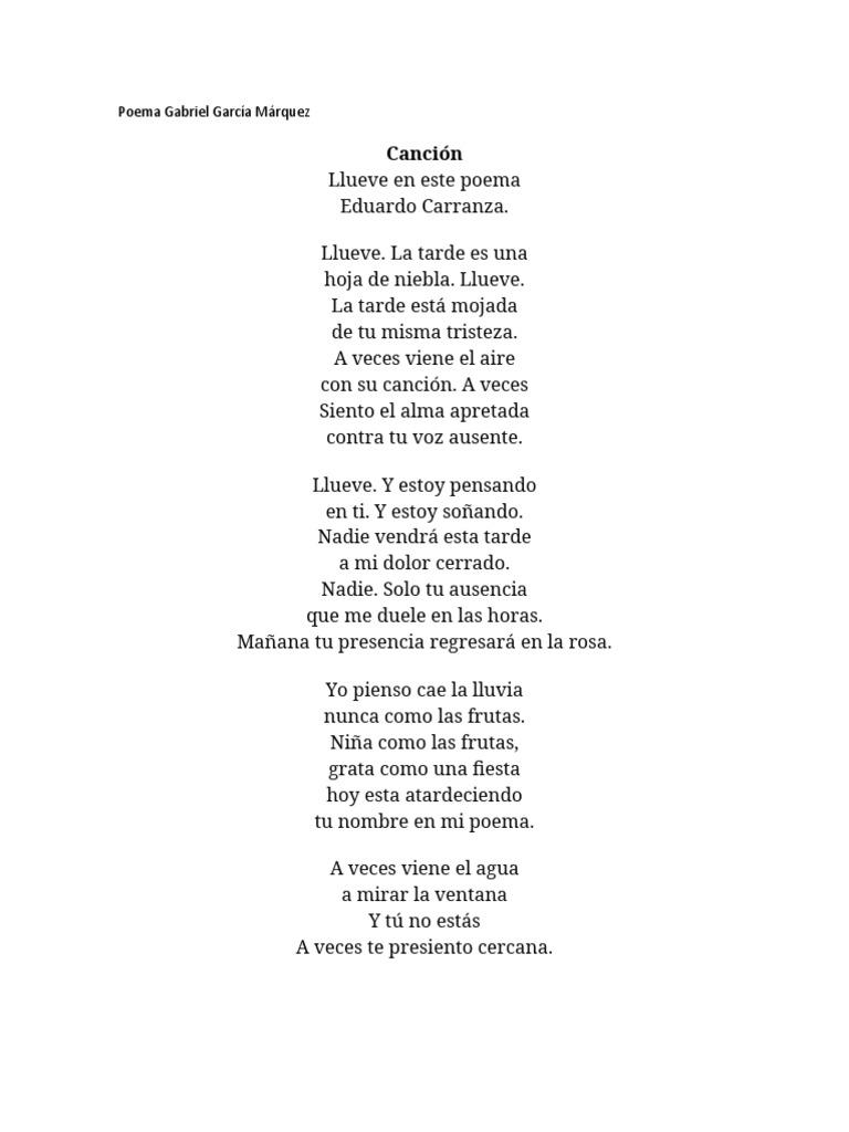 Poema "Llueve" de García Márquez | PDF