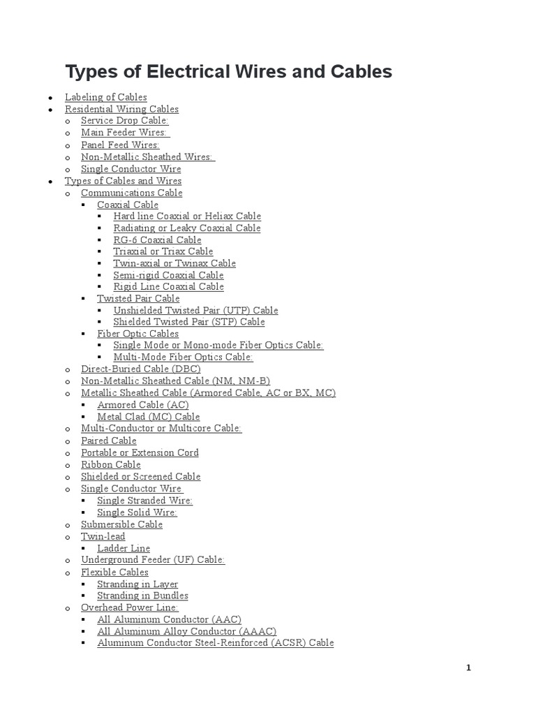 Types of Electrical Wires and Cables | PDF | Coaxial Cable | Electrical ...