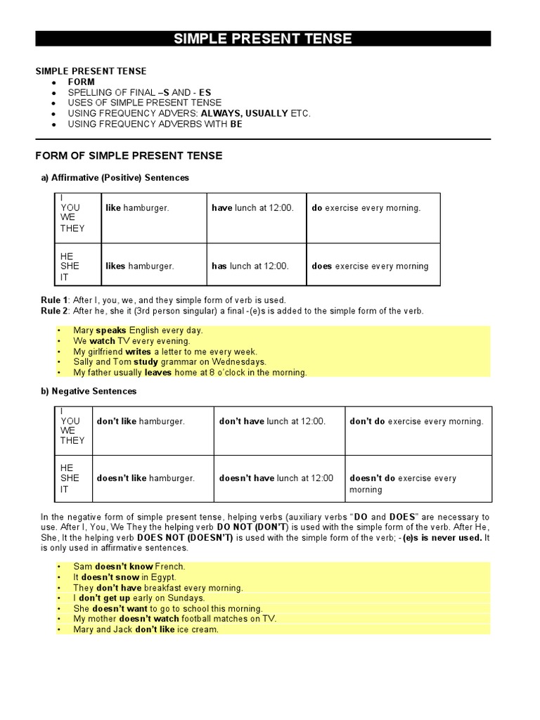 Simple Present Tense Pdf Adverb Languages