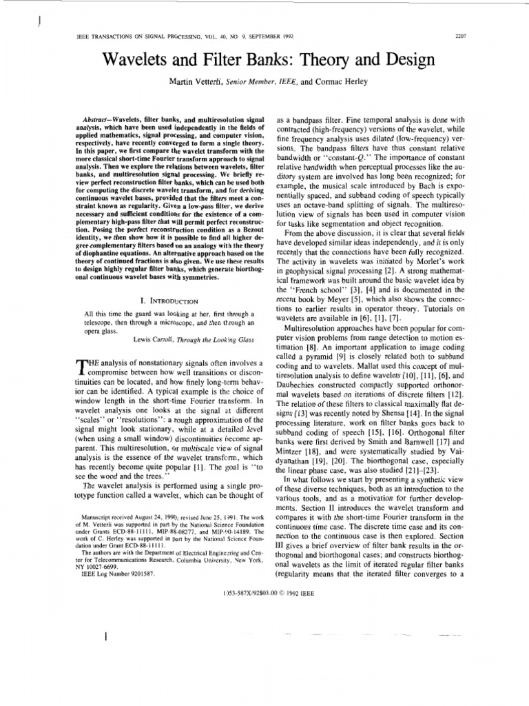 Filter Banks Using Wavelets | PDF | Wavelet | Mathematical Analysis