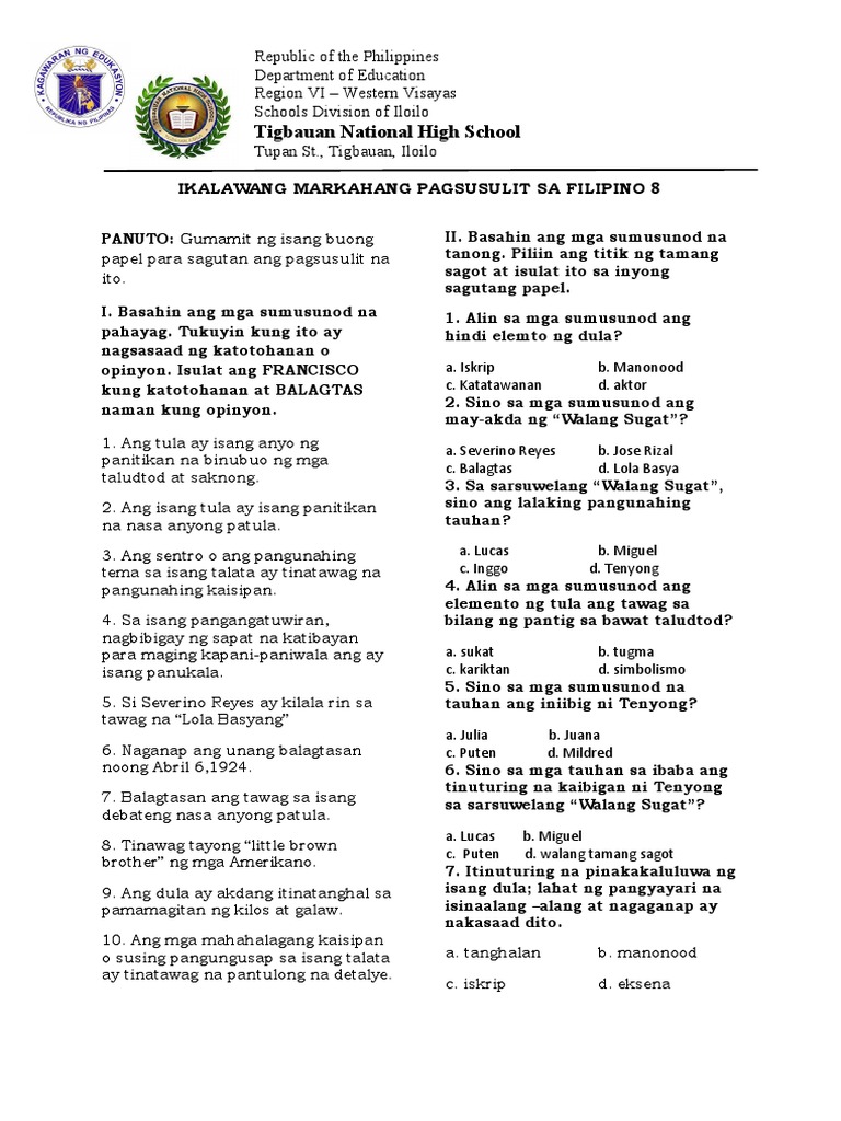 FILIPINO 8 2nd GRADING | PDF
