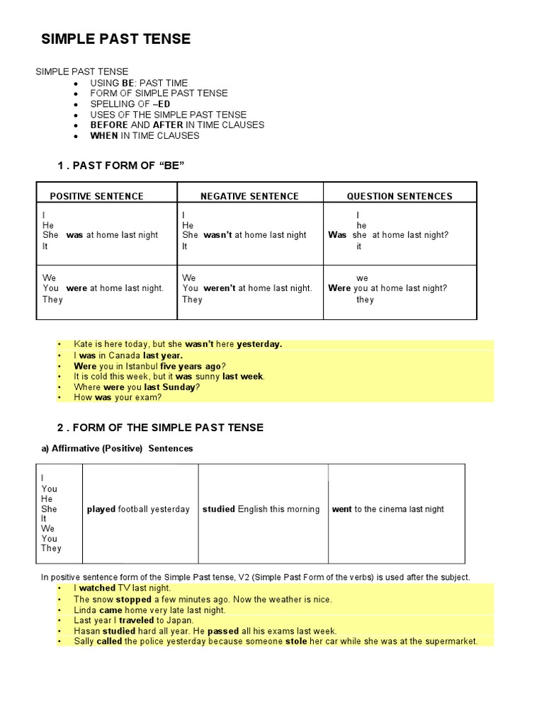 Simple Past Tense | PDF | English Language | Grammatical Tense