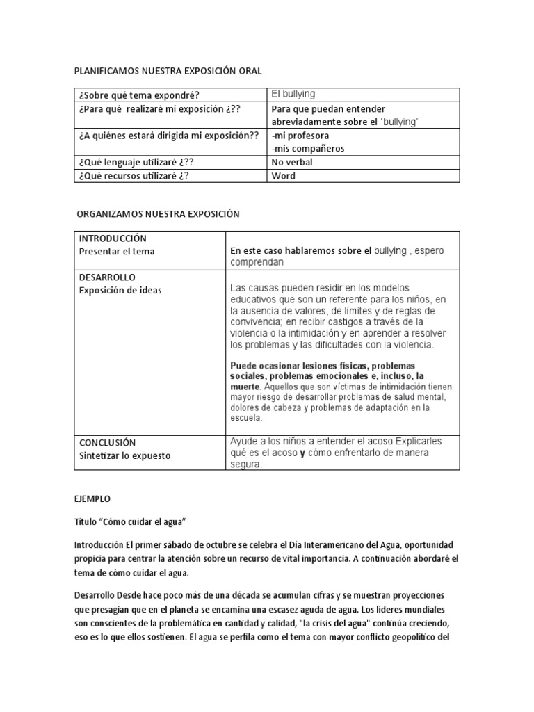 Planificamos Nuestra Exposición Oral | PDF | Agua