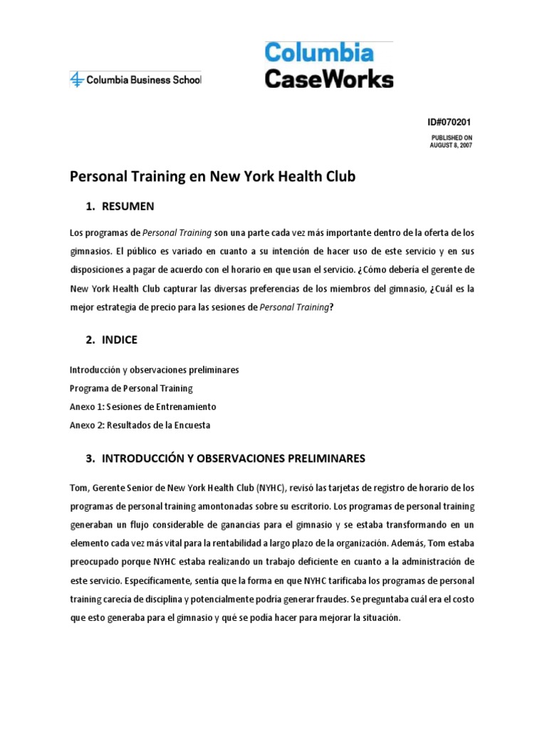 Sol.1 Pricing - Caso Personal Training at NYCH - ESP | Descargar gratis ...