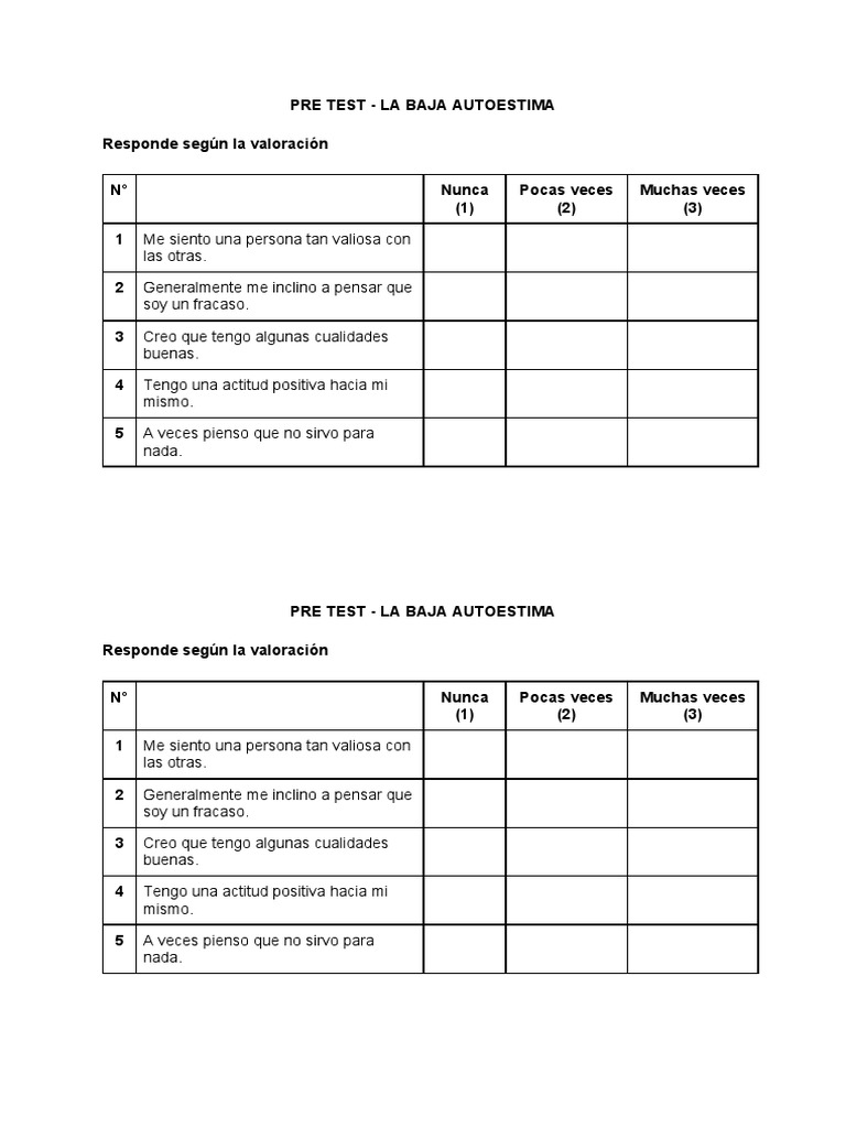 Pre Test - La Baja Autoestima | PDF