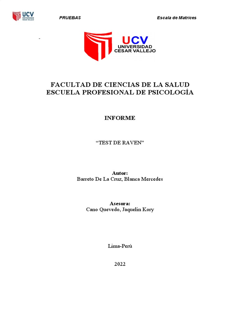 Informe Test de Raven Coloreada | PDF | Medicina CLINICA