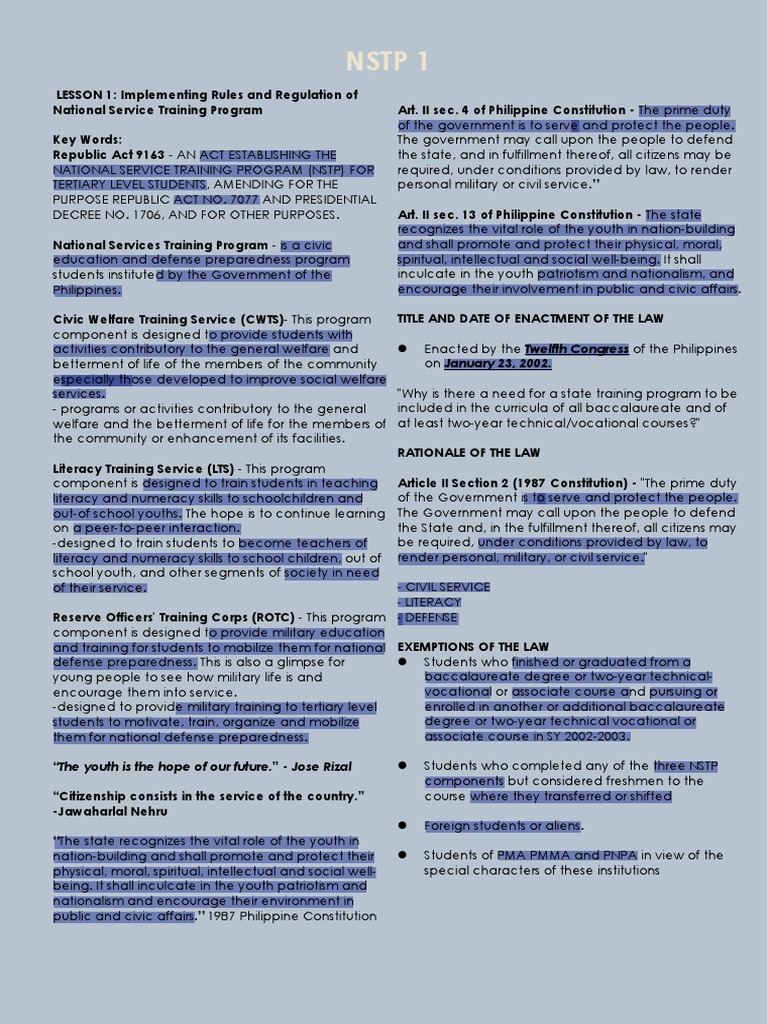 Lesson 1-5 NSTP1 Reviewer | PDF | Leadership