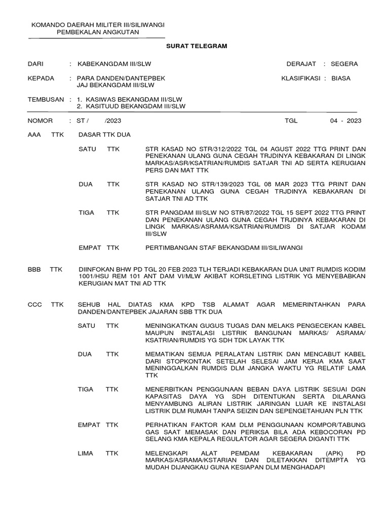 Surat Telegram Tindakan Pencegahan Kebakaran | PDF