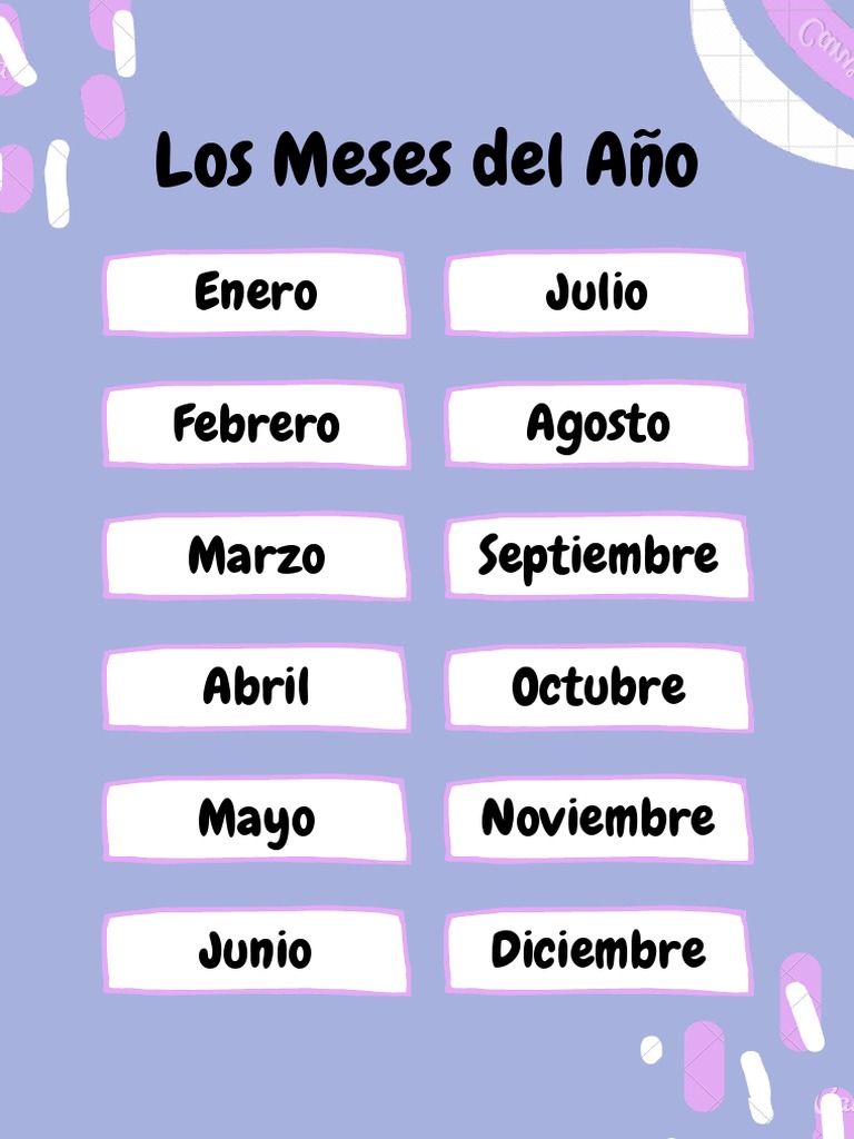 Los Meses Del Año Poster Lila y Blanco para El Aula | PDF