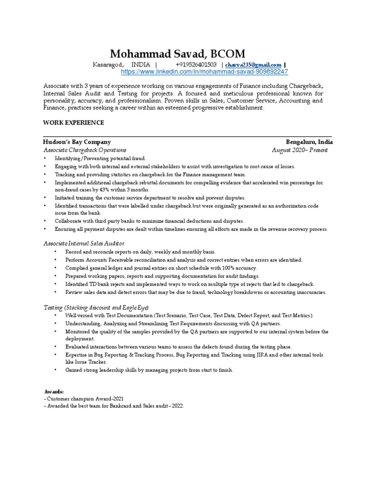 Mohammad - Savad Resume-2023 | PDF | Audit | Accounting
