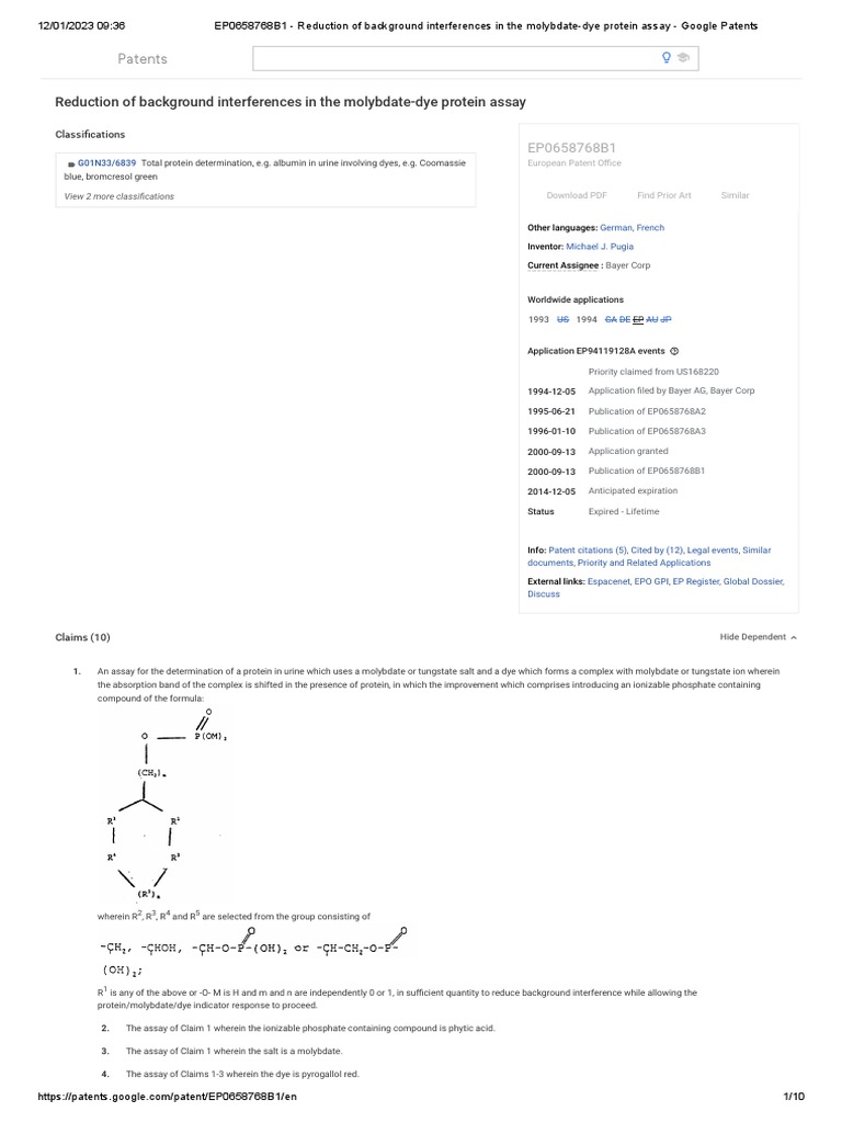 EP0658768B1 - Reduction of Background Interferences in The Molybdate ...