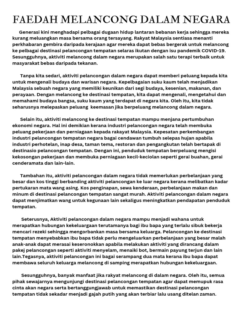 karangan faedah pelancongan | PDF