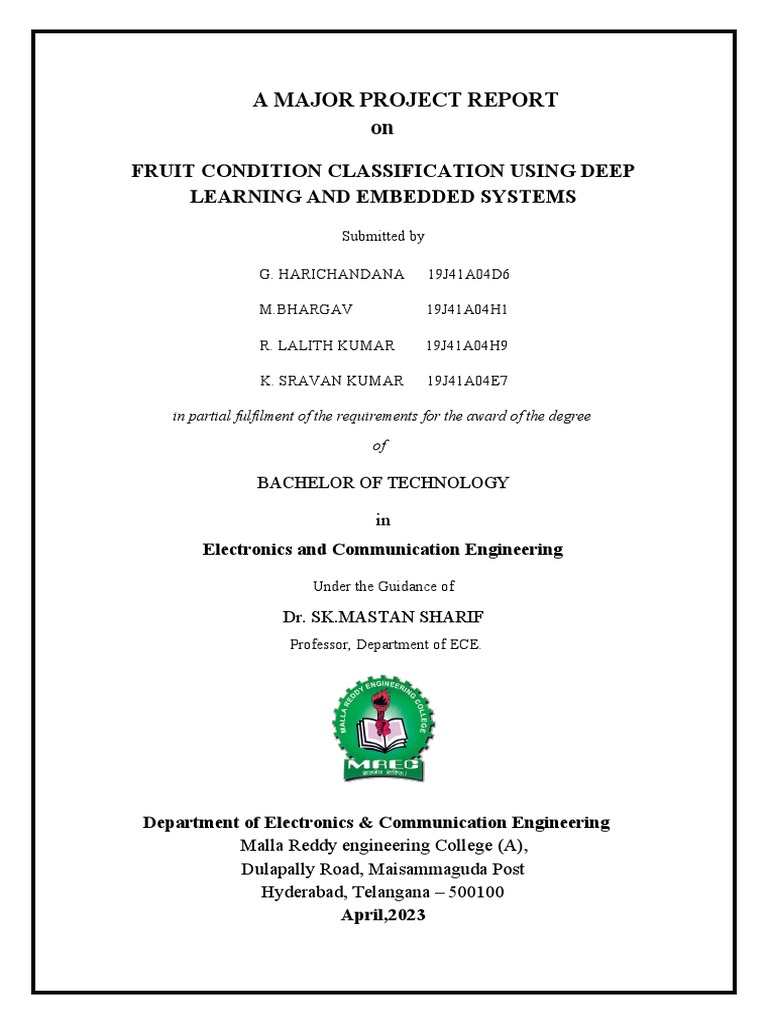 A Major Project Report On: Fruit Condition Classification Using Deep Learning and Embedded ...