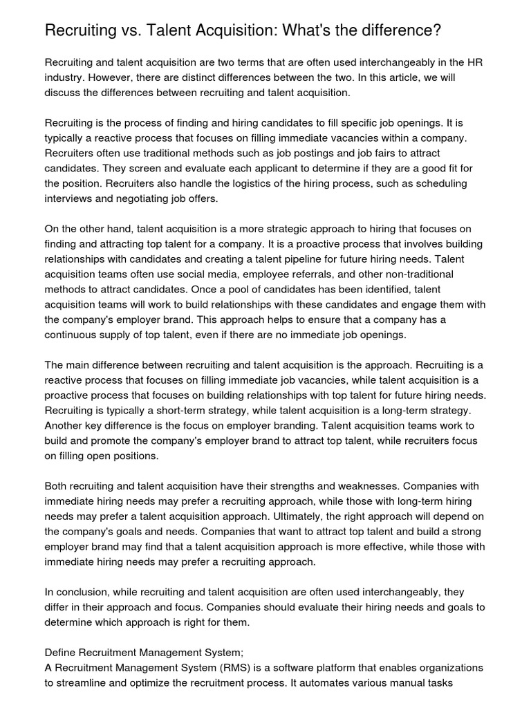 Recruiting Vs Talent Acquisition Whats The Differencejnhbl PDF | PDF ...
