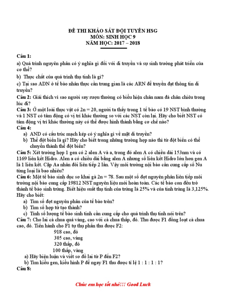 Bo de Boi Duong HSG Sinh 9 Hay Tuyet | PDF