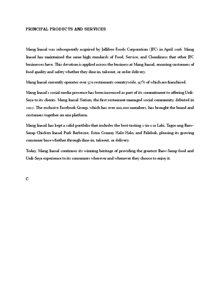 Mang Inasal: Quality Filipino Cuisine | PDF