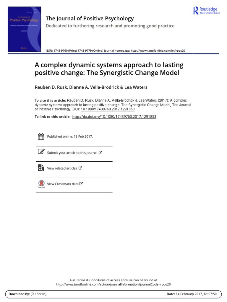 A Complex Dynamic Systems Approach To Lasting Positive Change The ...