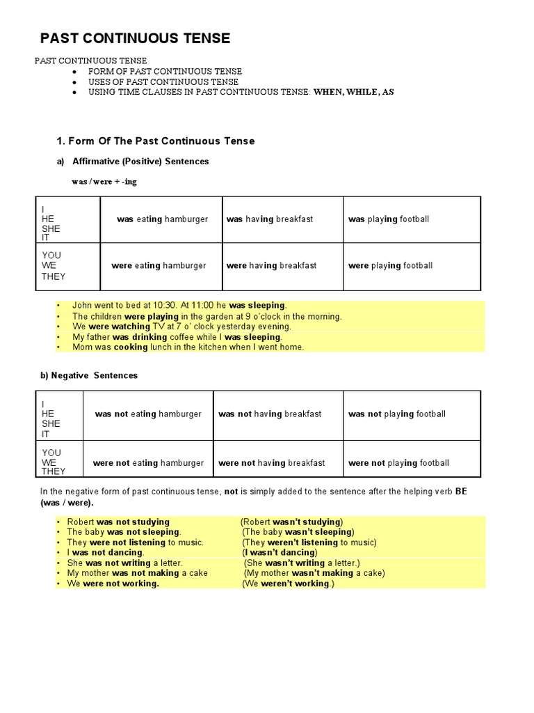 Past Continuous Tense | PDF | Linguistics | Grammar