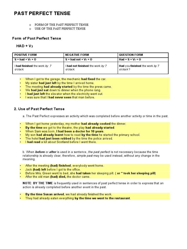 Past Perfect Tense | PDF
