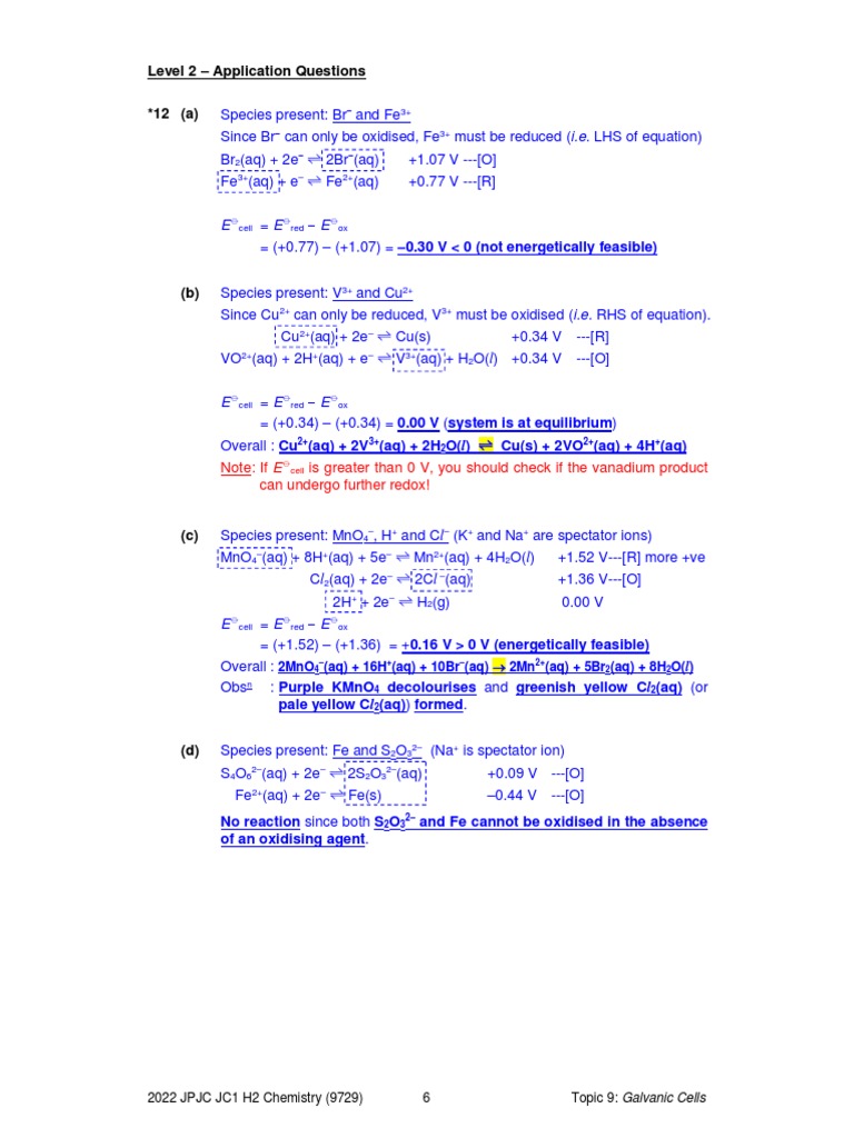 Topic 9 (Galvanic Cell) - Tutorial - Level 2 Answer | PDF | Methanol ...