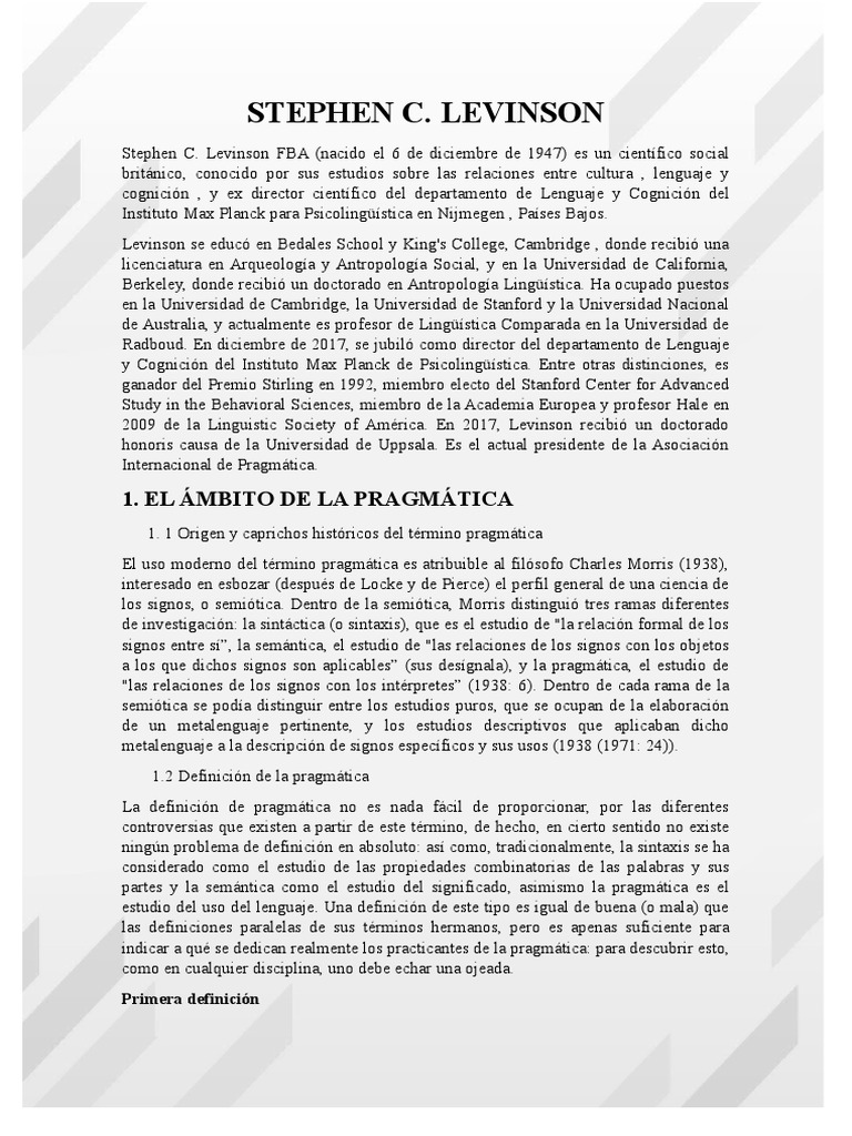 Stephen C. Levinson: 1. El Ámbito de La Pragmática | PDF | Lingüística ...