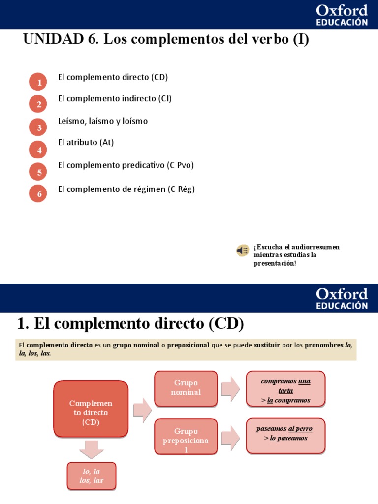 UNIDAD 6. Los Complementos Del Verbo (I) | PDF | Objeto (gramática ...
