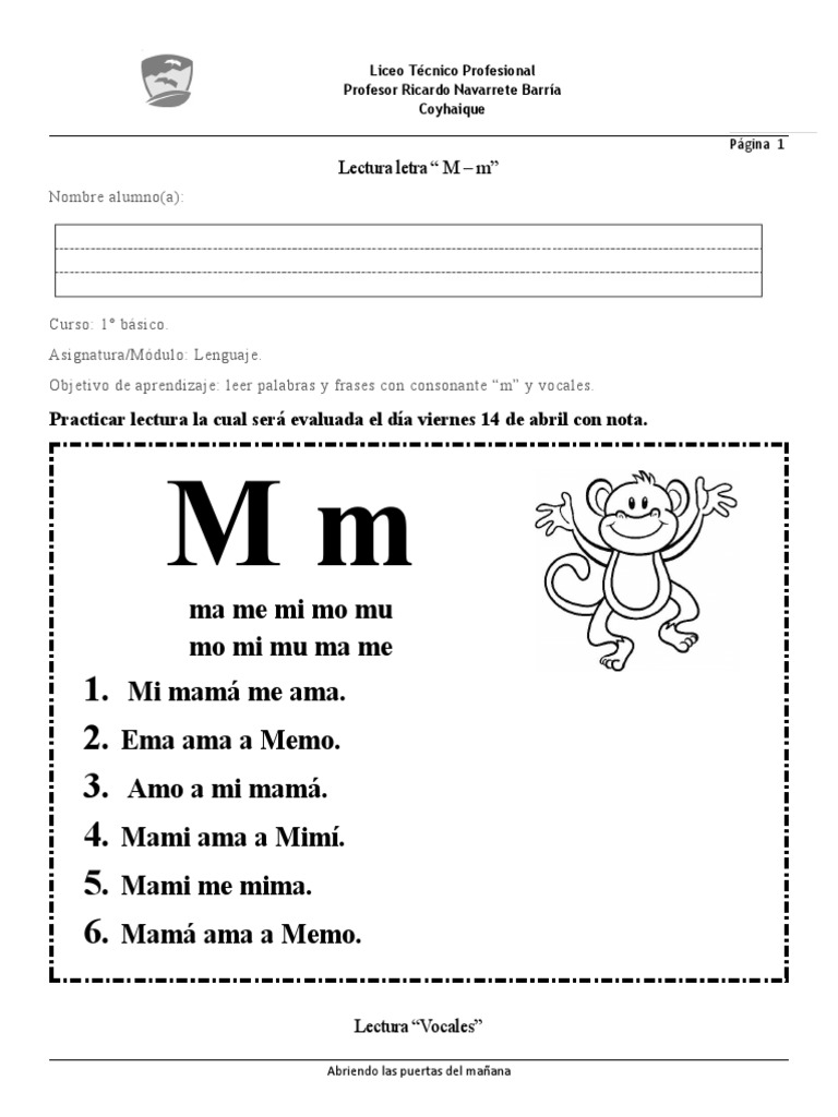 Lectura de la letra M para niños | PDF