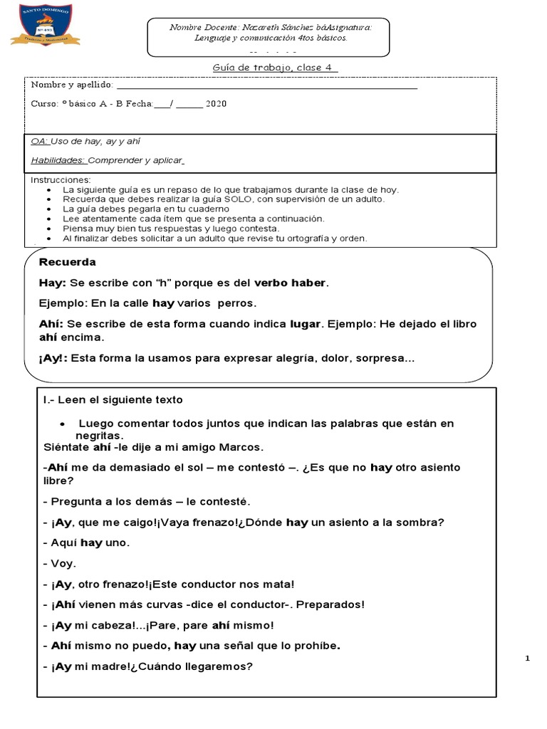 Guia Clase 4 Unidad 1 Lenguaje y Comunicación | PDF