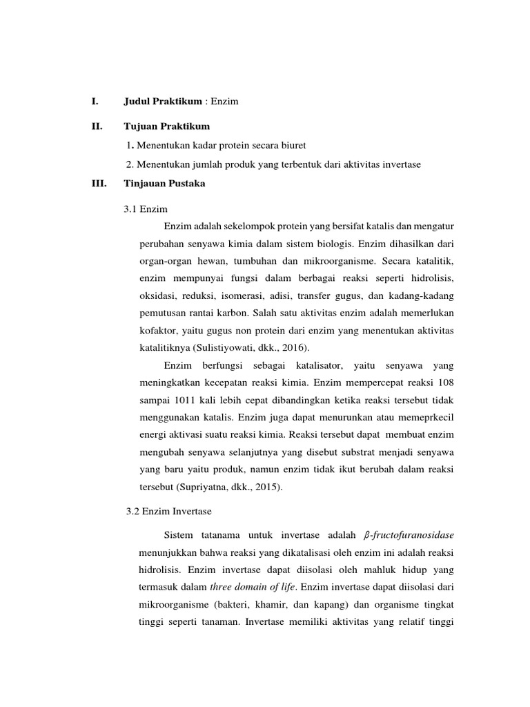 I. Judul Praktikum: Enzim II. Tujuan Praktikum | PDF