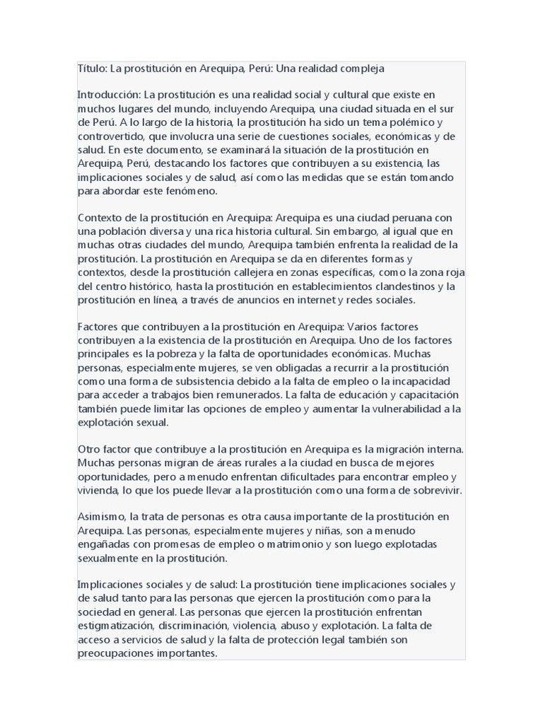 Título La Prostitución En Arequipa Perú Una Realidad Compleja Pdf