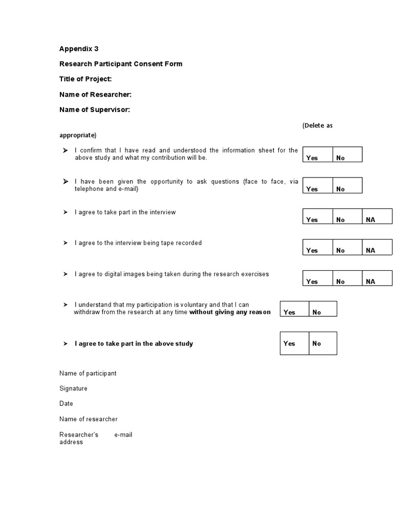 Research Participant Consent Form | PDF