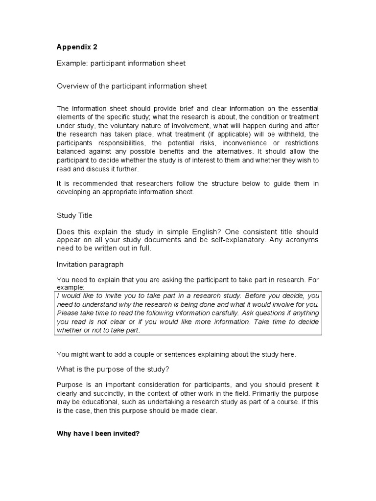 Participant Information Sheet Example | PDF | Risk | Consent