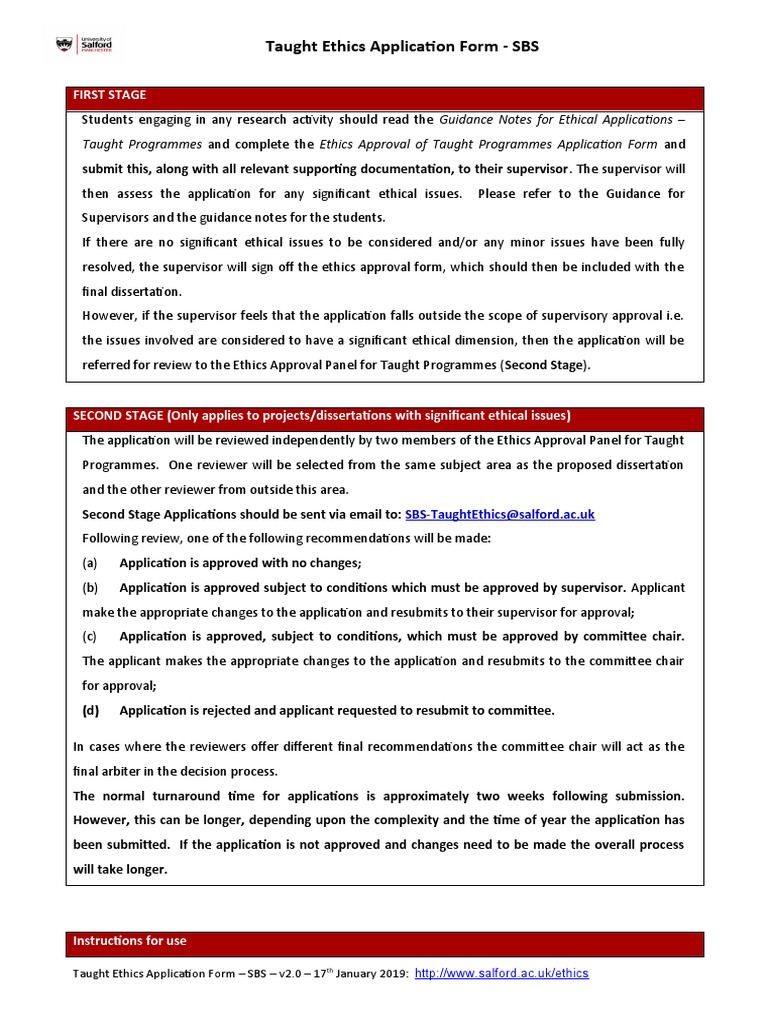 Taught Ethics Application Form SBS v2.0 RKC Version 2 | PDF | Clinical ...
