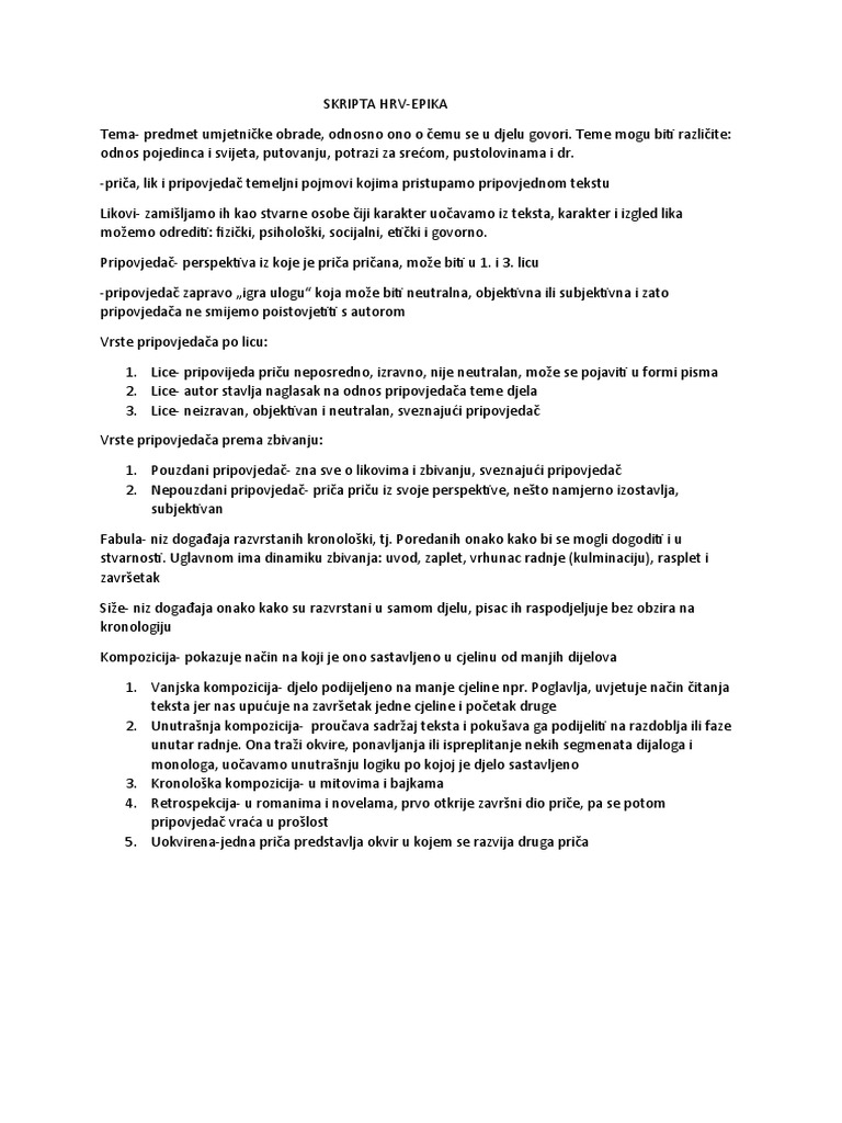 Skripta HRV - Epika | PDF