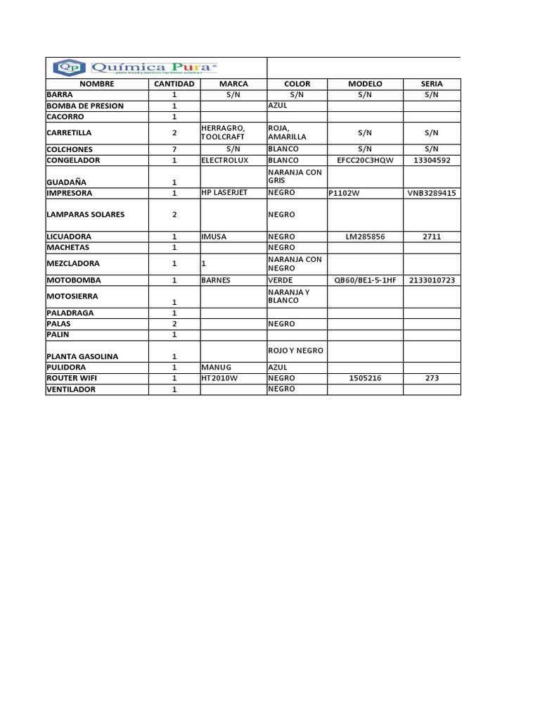 Formato de Inventario de Maquinas | PDF