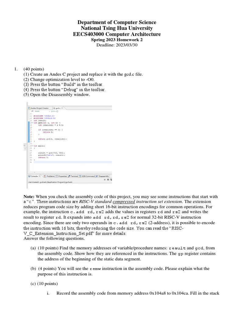 Department of Computer Science National Tsing Hua University EECS403000 Computer Architecture ...