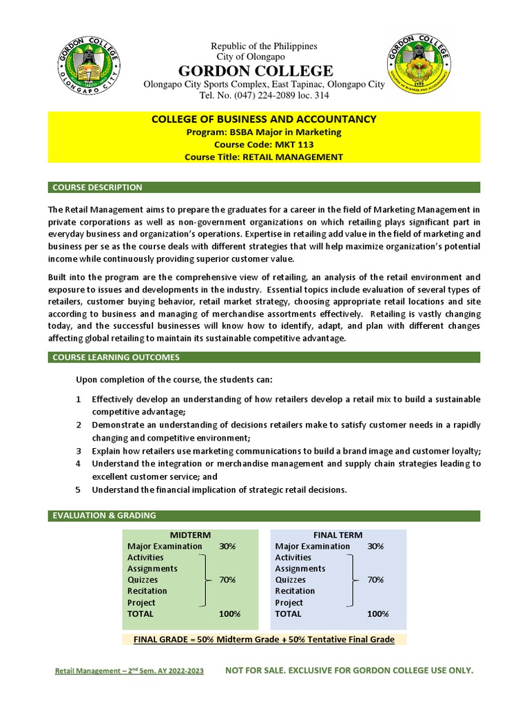 MKT113 - Retail Management - CCE | PDF | Retail | Supermarket