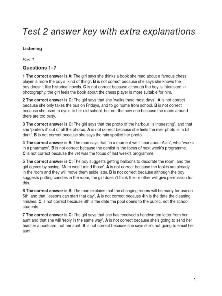 Test 2 Answer Key With Extra Explanations: Questions 1-7 | PDF