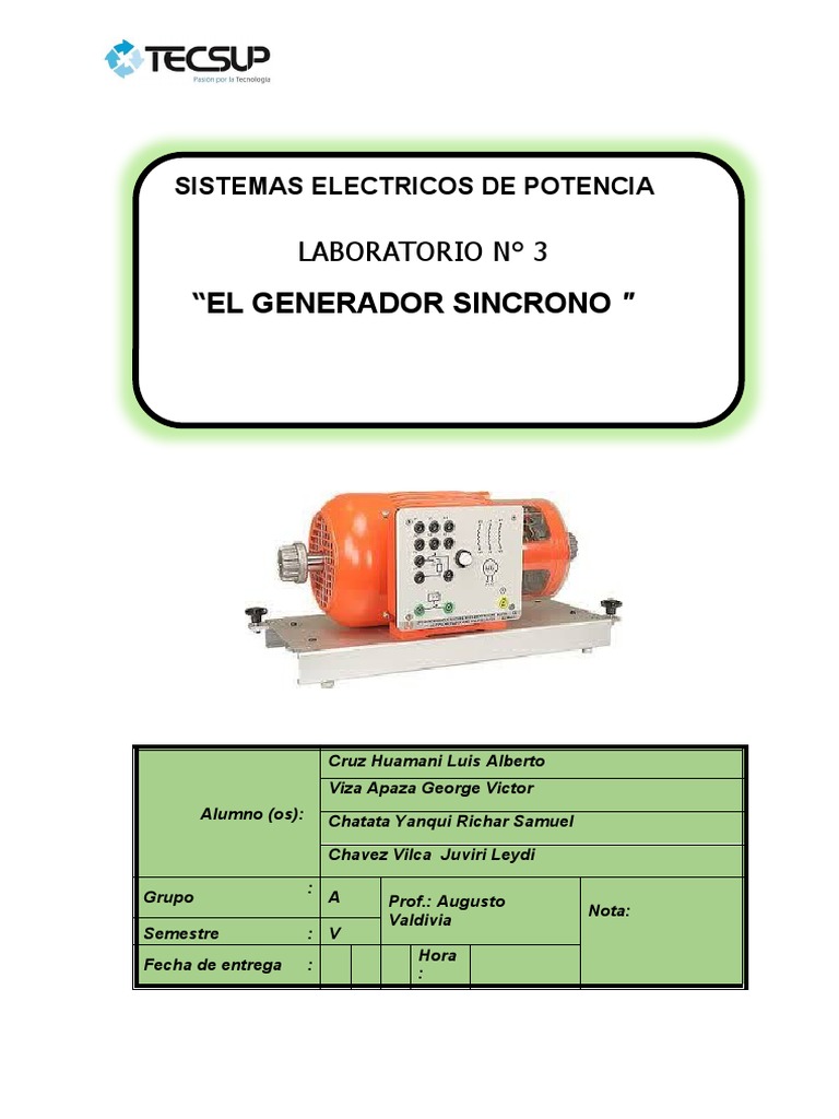 LAB 03 FUNCIONAMIENTO DEL GENERADOR SINCRONO Avance | PDF | Generador eléctrico | Inductor