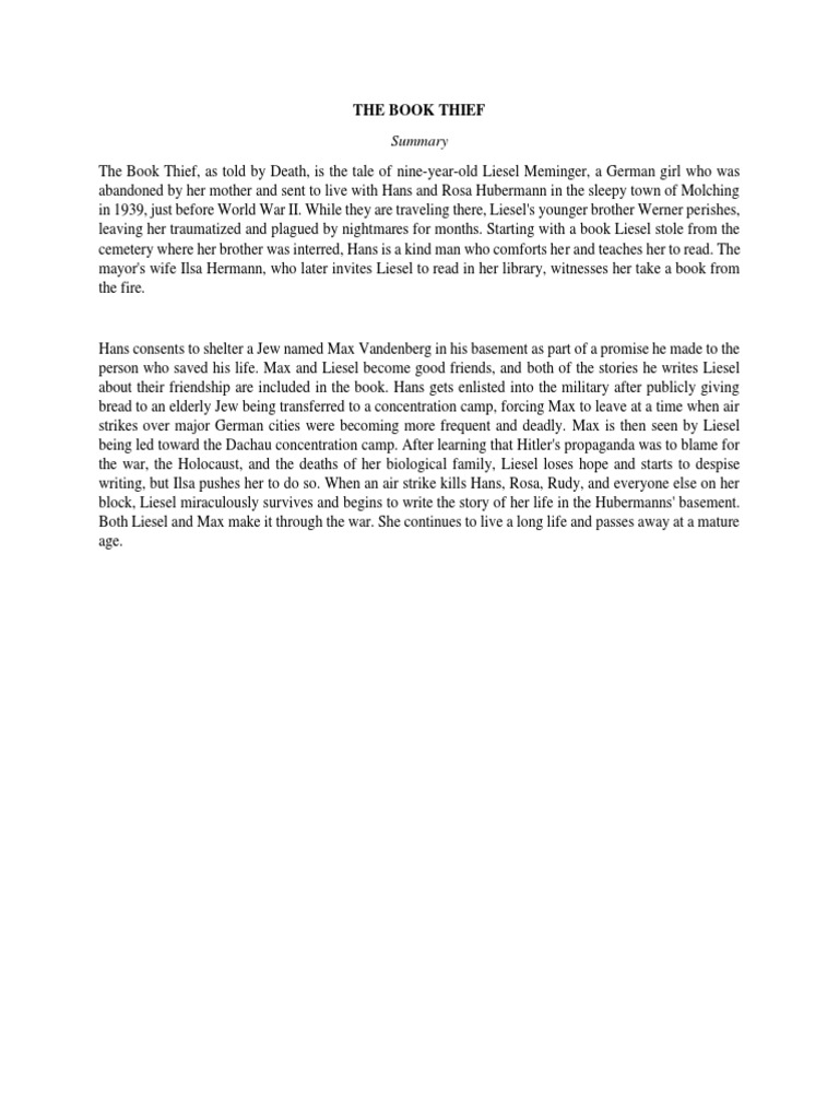 THE BOOK THIEF Summary | PDF