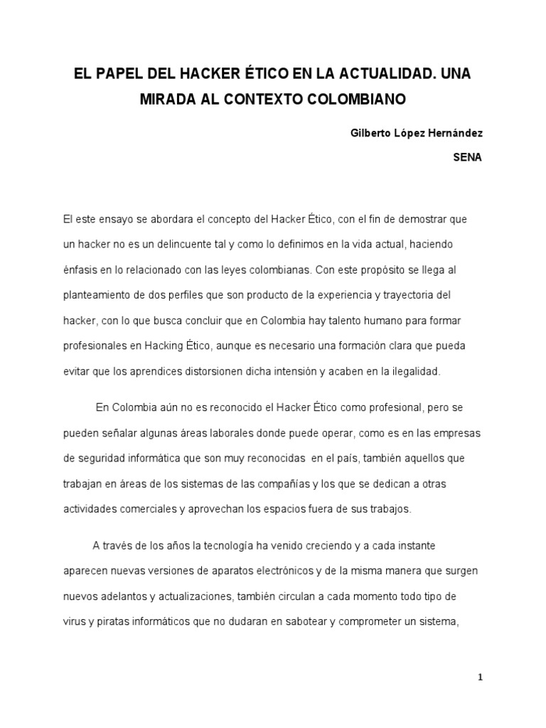 Ensayo Etical Hacking | PDF | Hacker de seguridad | Crímenes Ensayo Etical Hacking | PDF | Hacker de seguridad | Crímenes