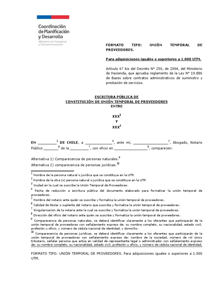 Formato Unión Temporal de Proveedores | PDF | Gobierno | Justicia