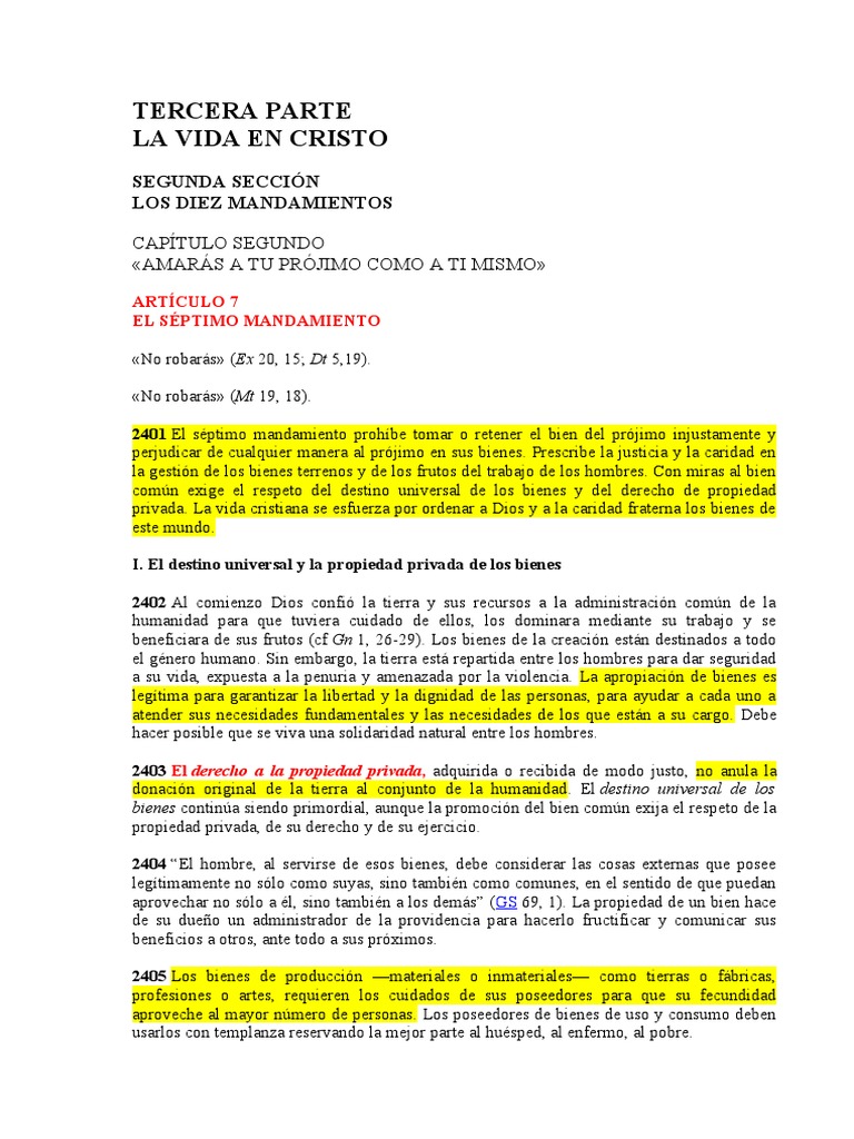 Catecismo SEPTIMO Mandamiento | PDF | Iglesia Católica | Jesús