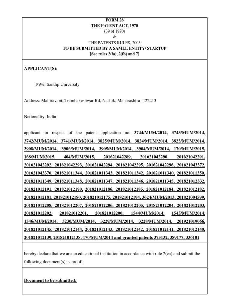 Patent Application Form for Startups | PDF | Intellectual Works ...