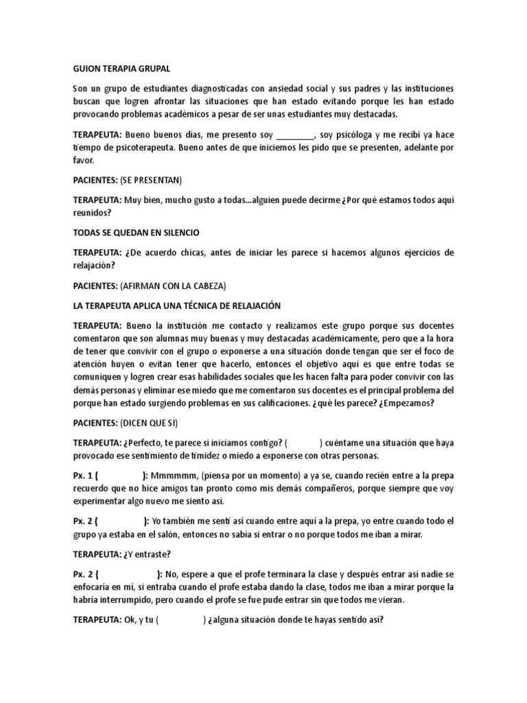 Guion Terapia Grupal | PDF | Ansiedad | Verdad