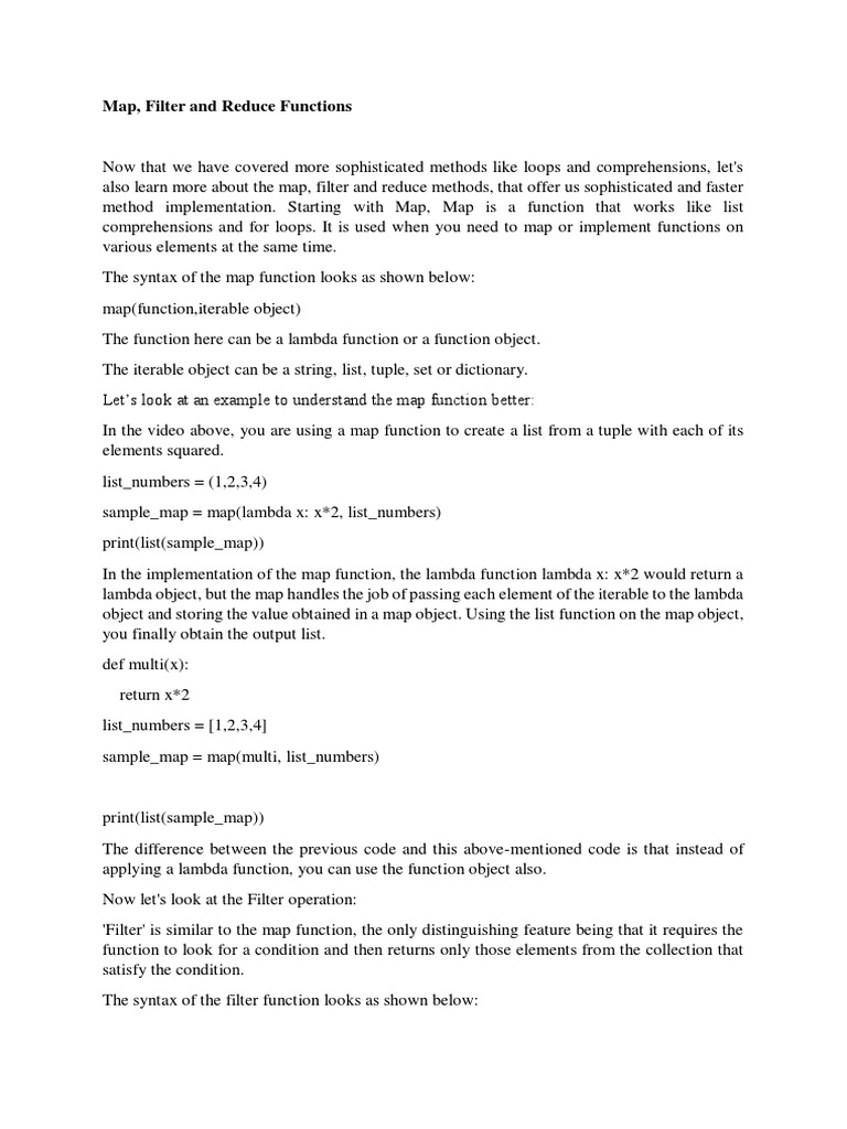 Map, Filter and Reduce Functions | PDF | Anonymous Function | Function (Mathematics)