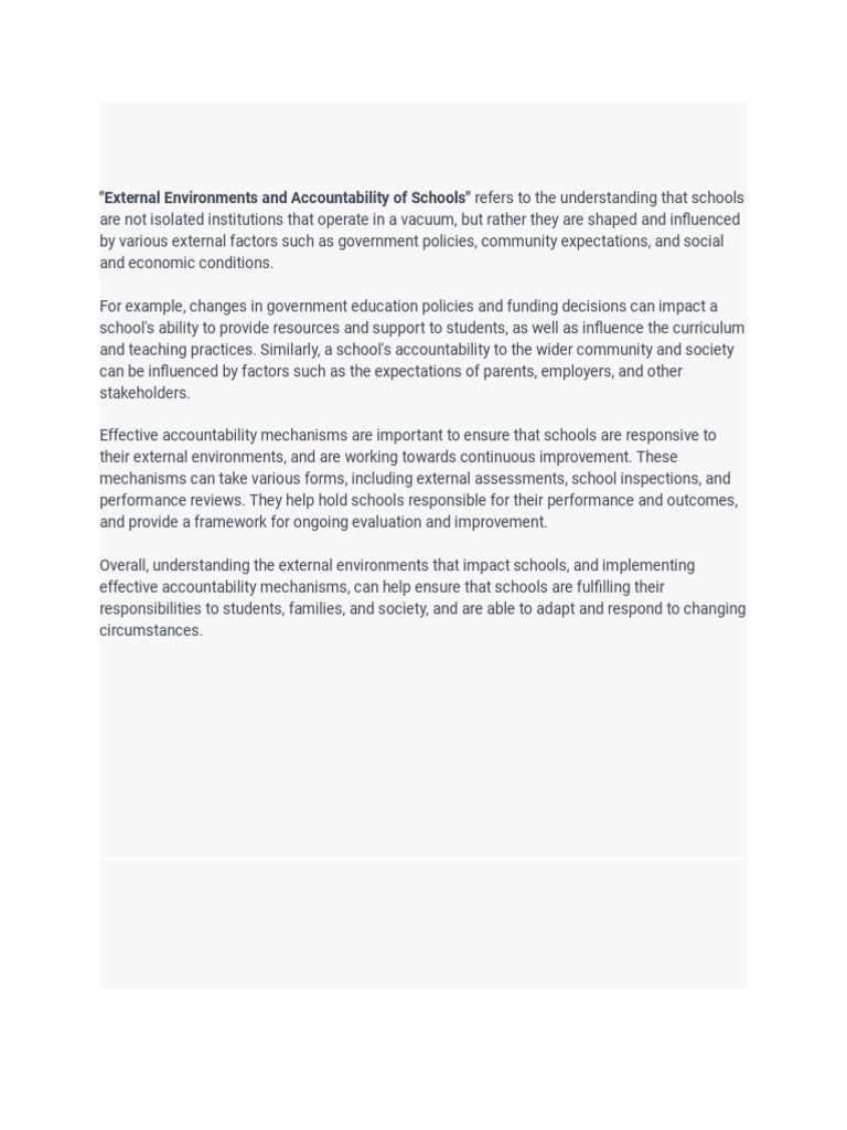"External Environments and Accountability of Schools" Refers To The ...