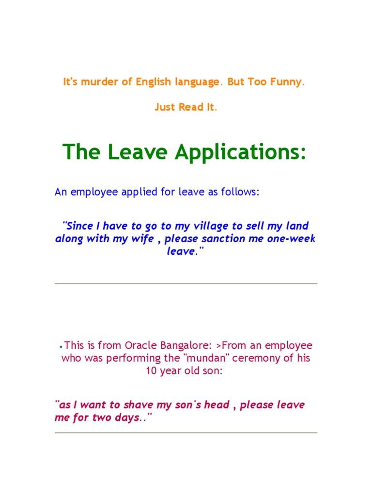 Funny Leave Applications | PDF