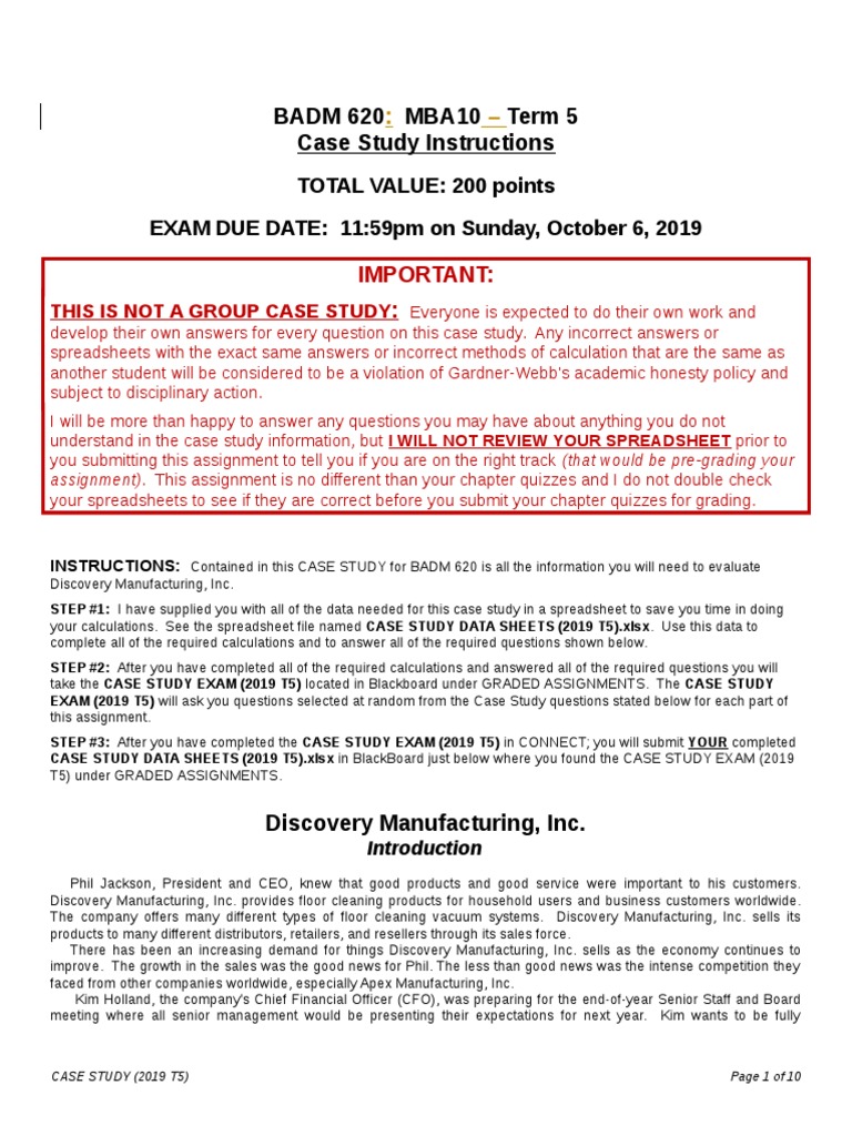 CASE STUDY INSTRUCTIONS 2019 T5 New | PDF | Net Present Value ...
