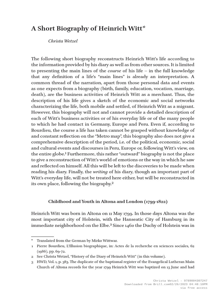 A Short Biography of Heinrich Witt : Christa Wetzel | PDF | Peru | Lima